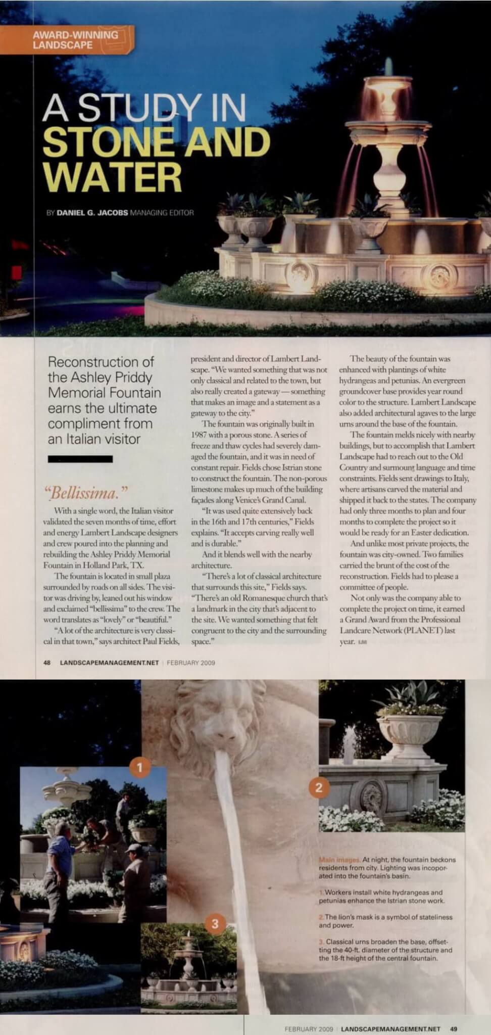 Planet Grand Award: award for the marble Priddy fountain